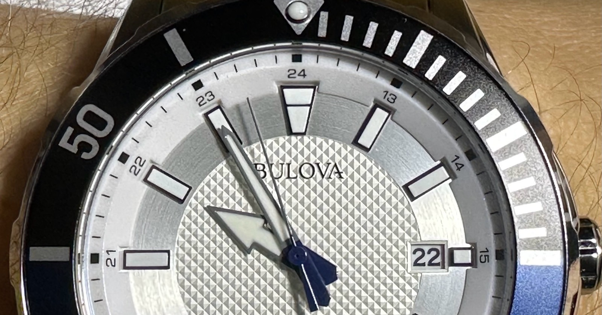 Bulova 3-Hand Analog Quartz Diver - Silver-tone & White Dial\Black & Blue Bezel (98B349 ...