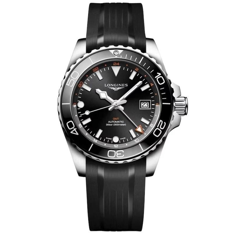 Longines Hydroconquest New Gmt 41Mm Black Rubber Men's Watch L37904569 ...