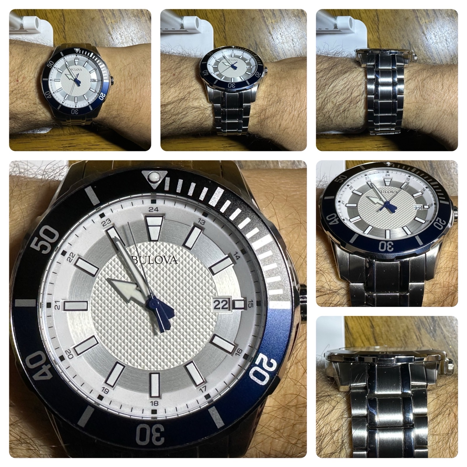 Bulova 3-Hand Analog Quartz Diver - Silver-tone & White Dial\Black & Blue Bezel (98B349 ...
