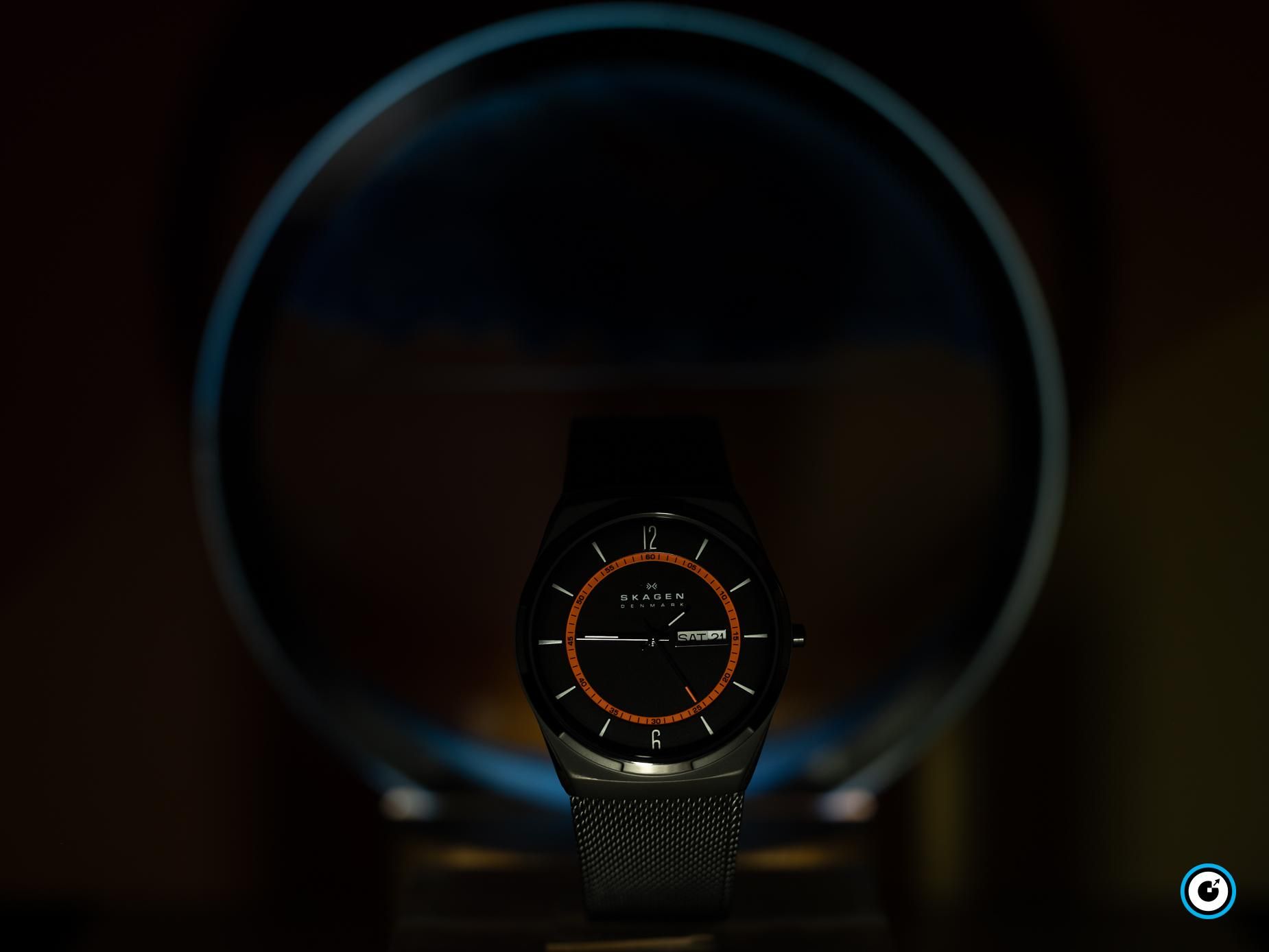 Melbye Titanium and Charcoal Steel Mesh Day-Date Watch | WatchCrunch