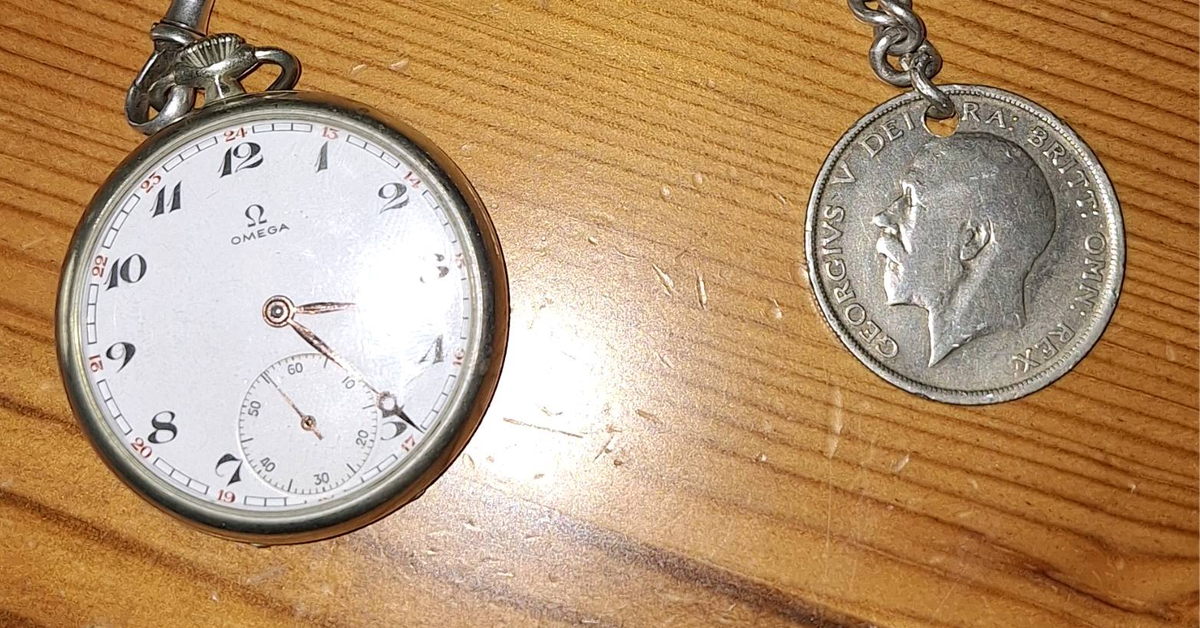 Omega pocket watch silver prince albert chain & silver half crown fob ...