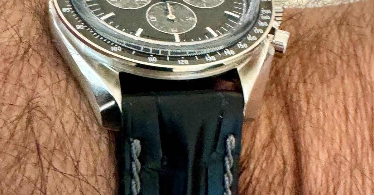 New Aaron Bespoke Hornback Alligator Strap on an Omega platinum ...
