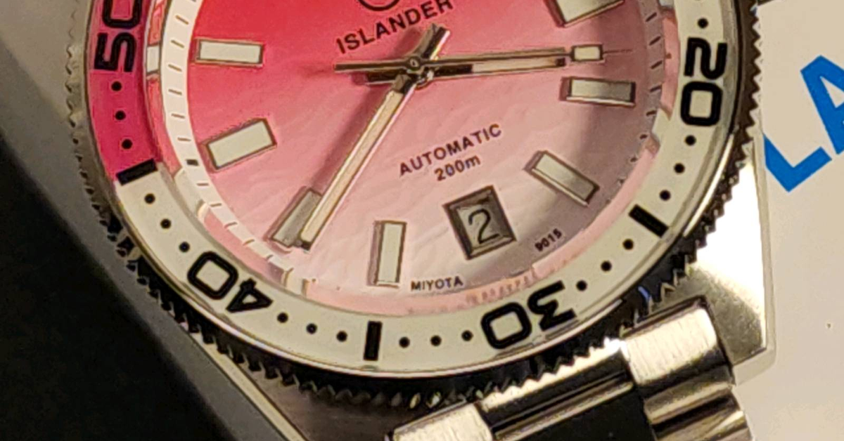 Islander Northport Automatic Dive Watch with Pink and White Ripple ...