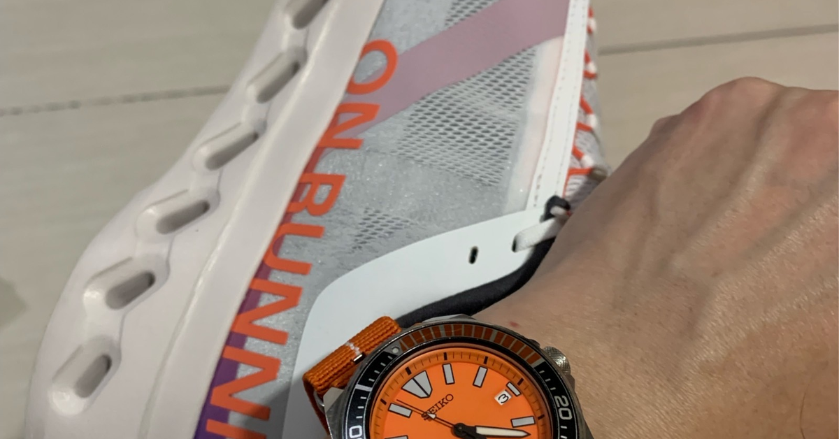 seiko orange samurai with On cloudsurfer next. | WatchCrunch