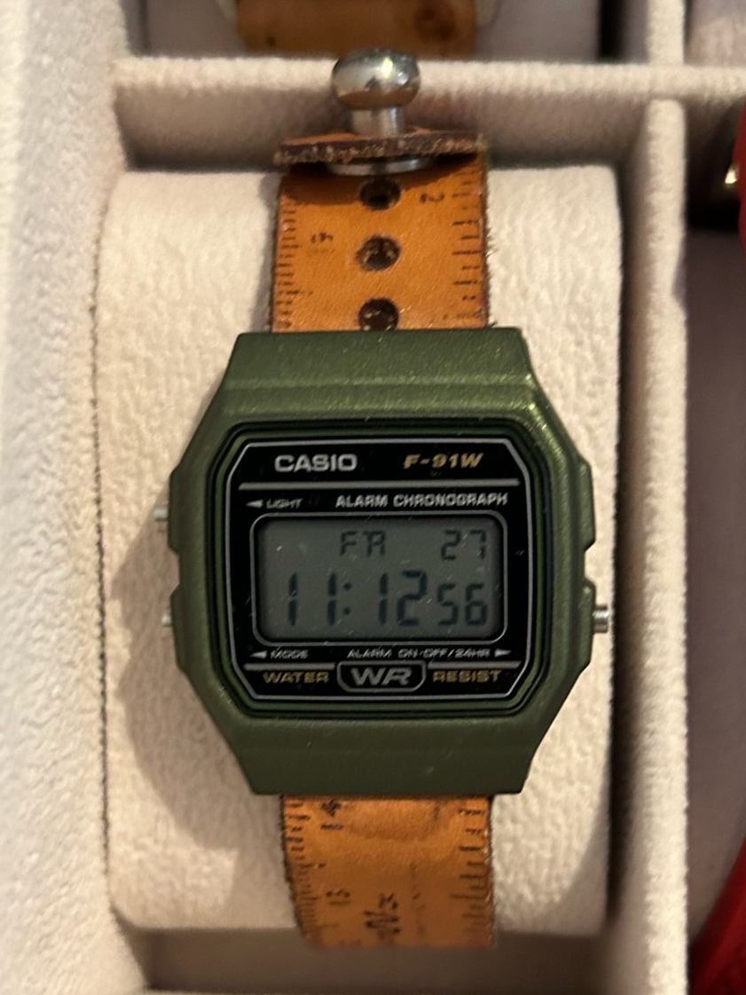 F-91W Green on Nick Mankey leather onepiexe | WatchCrunch