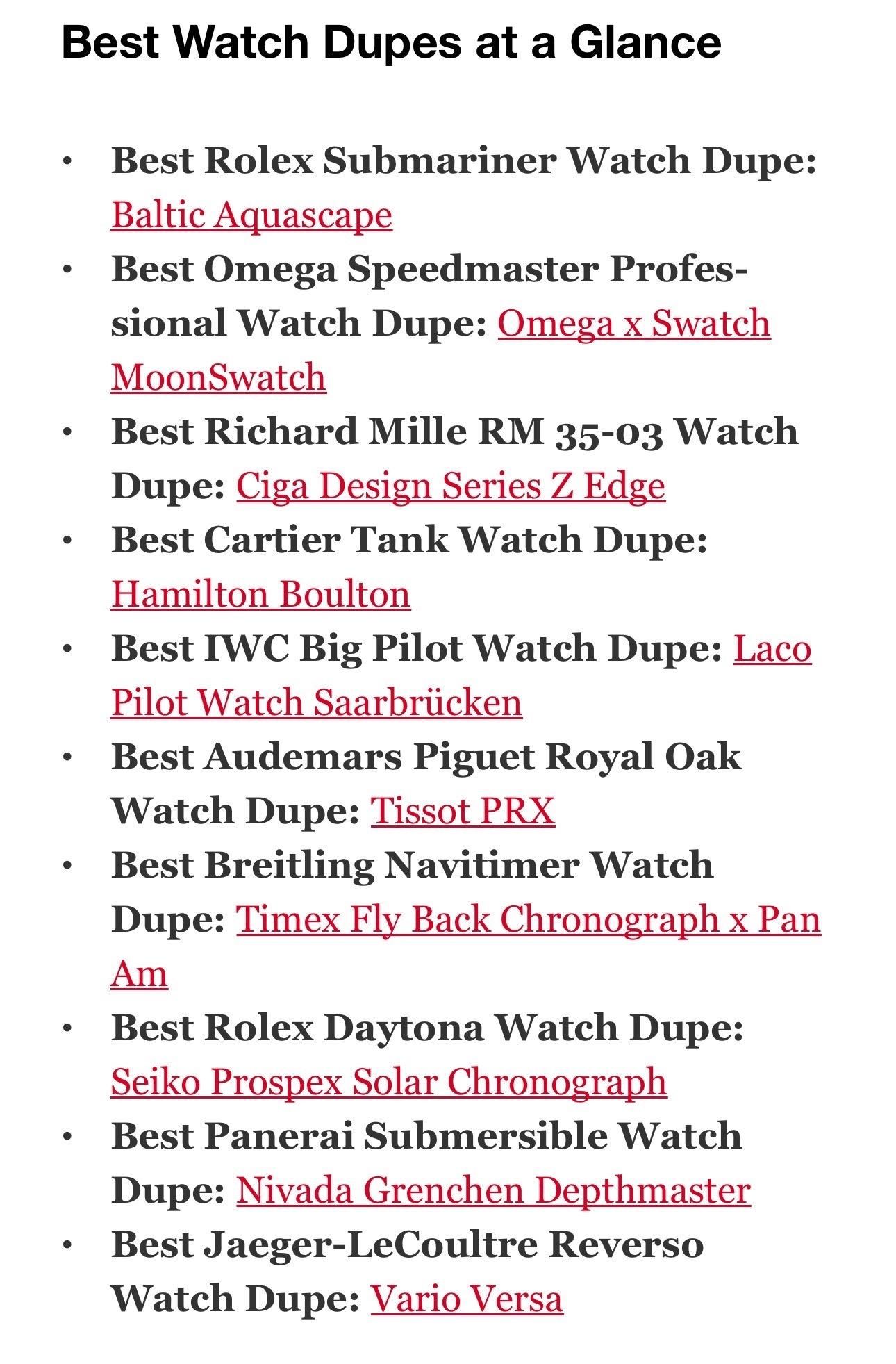 Best Dupe Watches | WatchCrunch