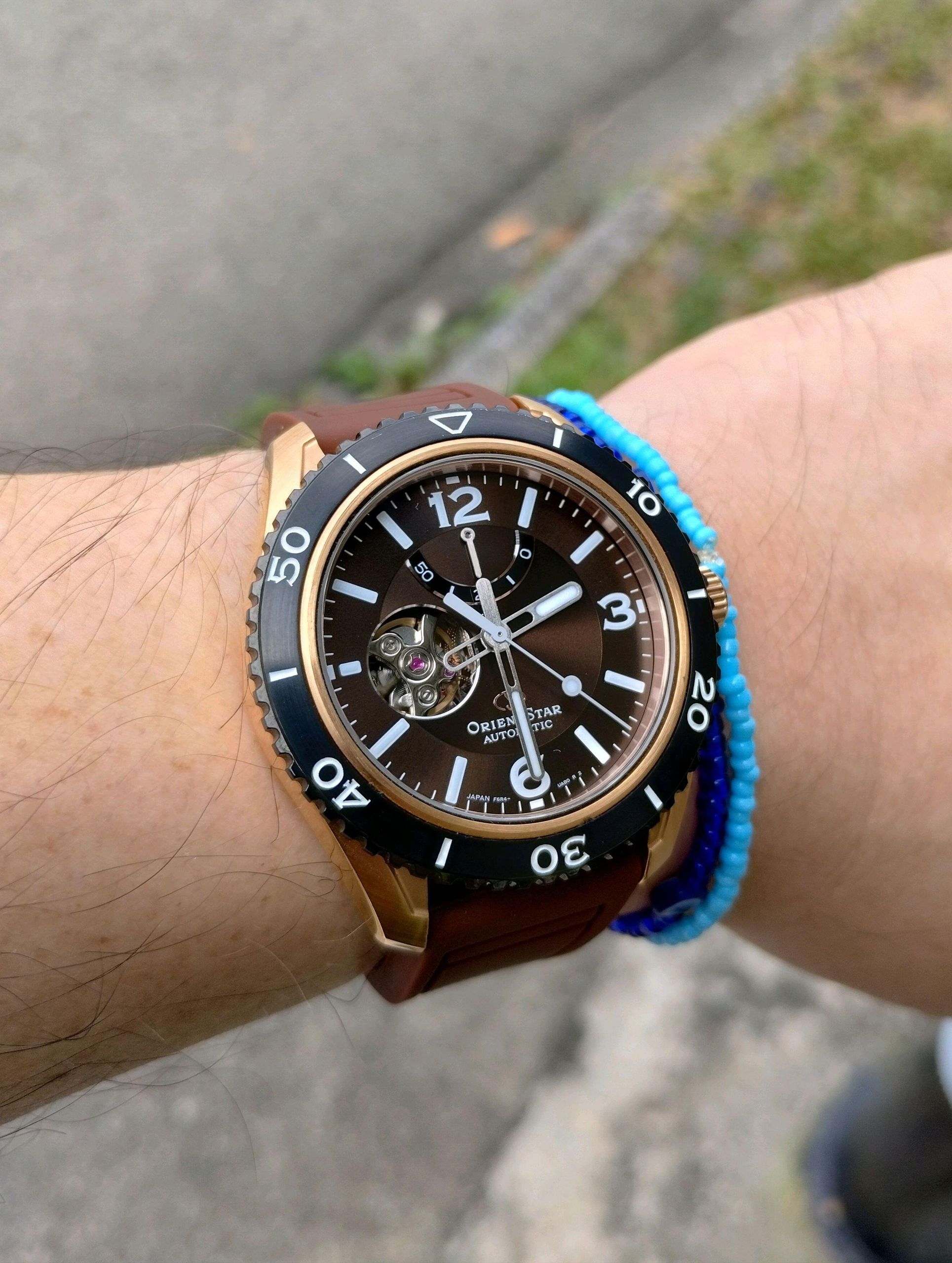 Orient Star Open Heart Diver (Brown) | WatchCrunch
